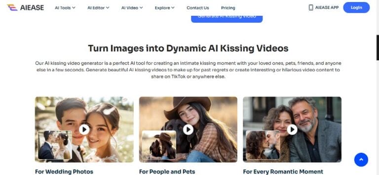 Create romantic kissing videos from photos with AI Ease— free and easy ...